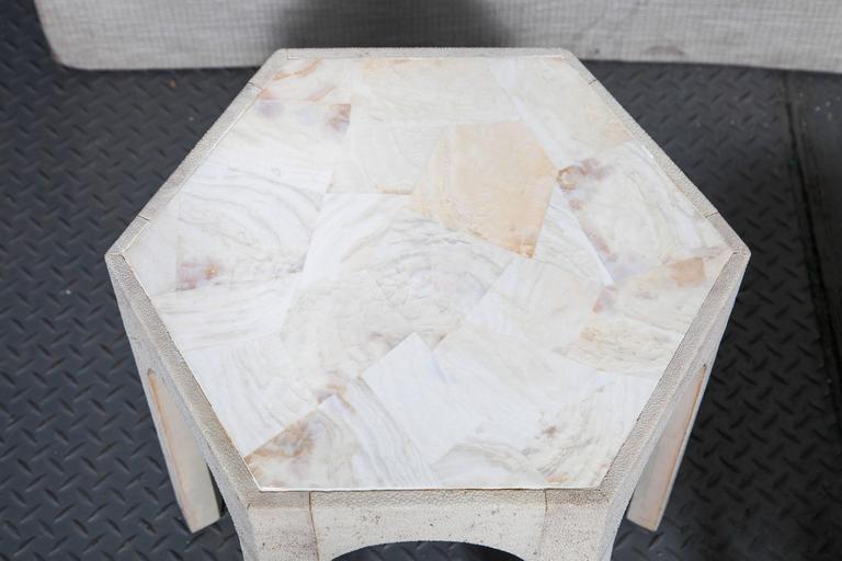 Pair of Natural Shagreen and Abalone Shell Hexagonal Tables at 1stDibs