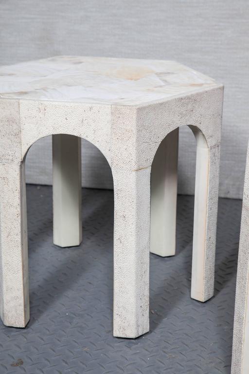 Pair of Natural Shagreen and Abalone Shell Hexagonal Tables at 1stDibs