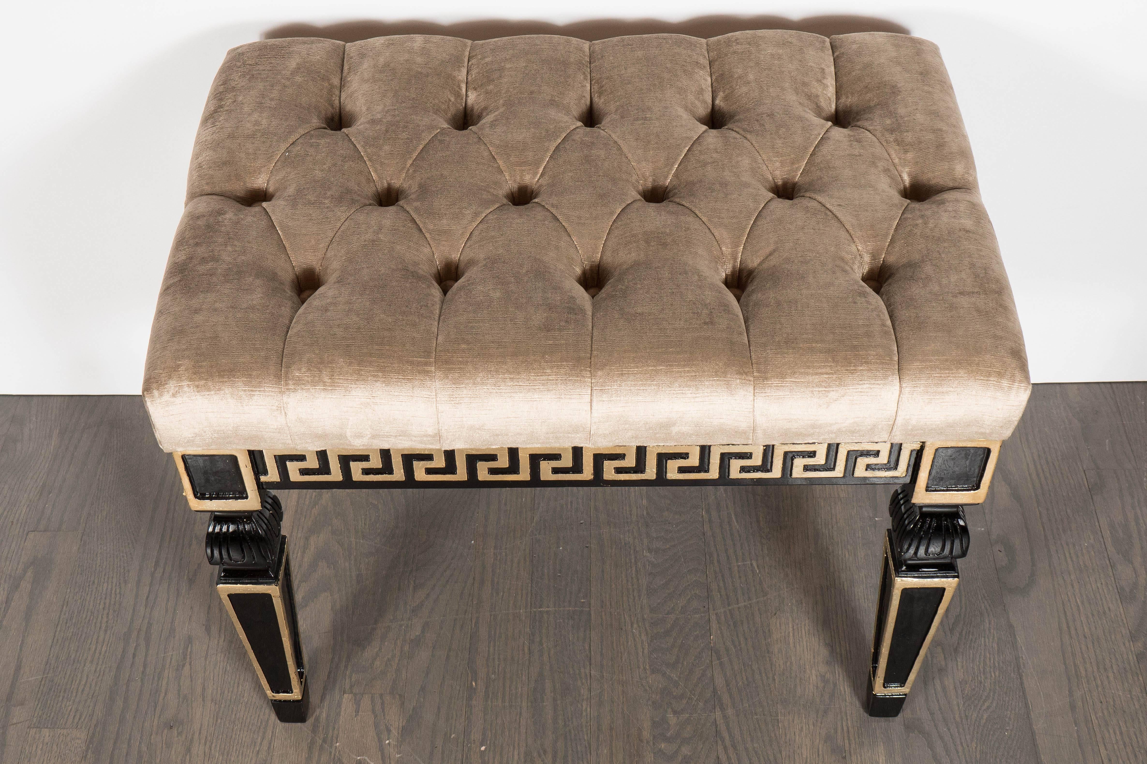 Stunning Pair of Mid-Century Modernist Greek Key Benches with Tufted ...