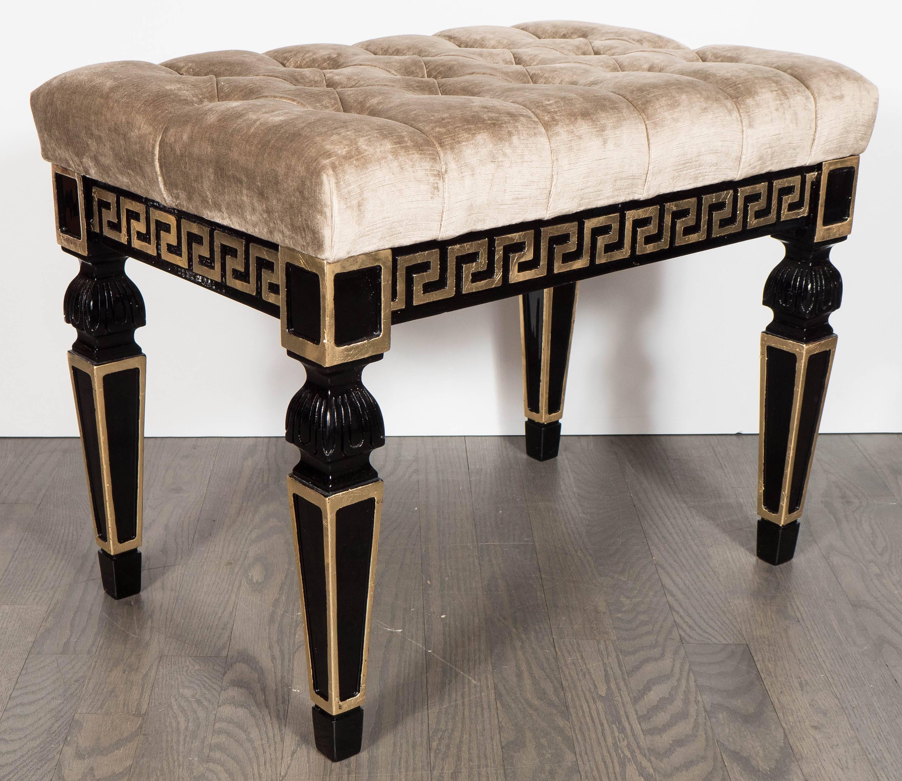 Stunning Pair of Mid-Century Modernist Greek Key Benches with Tufted ...
