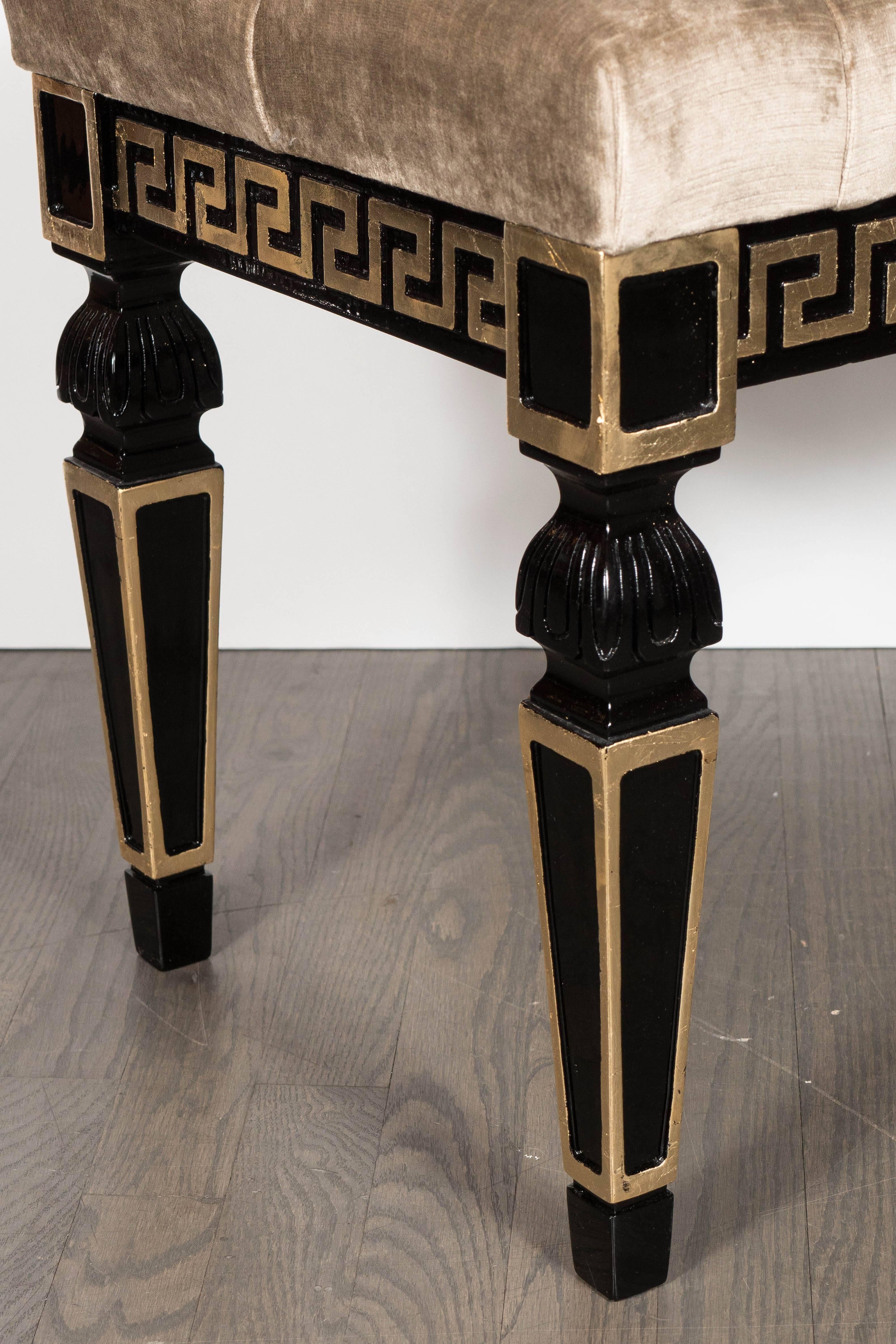 Stunning Pair of Mid-Century Modernist Greek Key Benches with Tufted ...