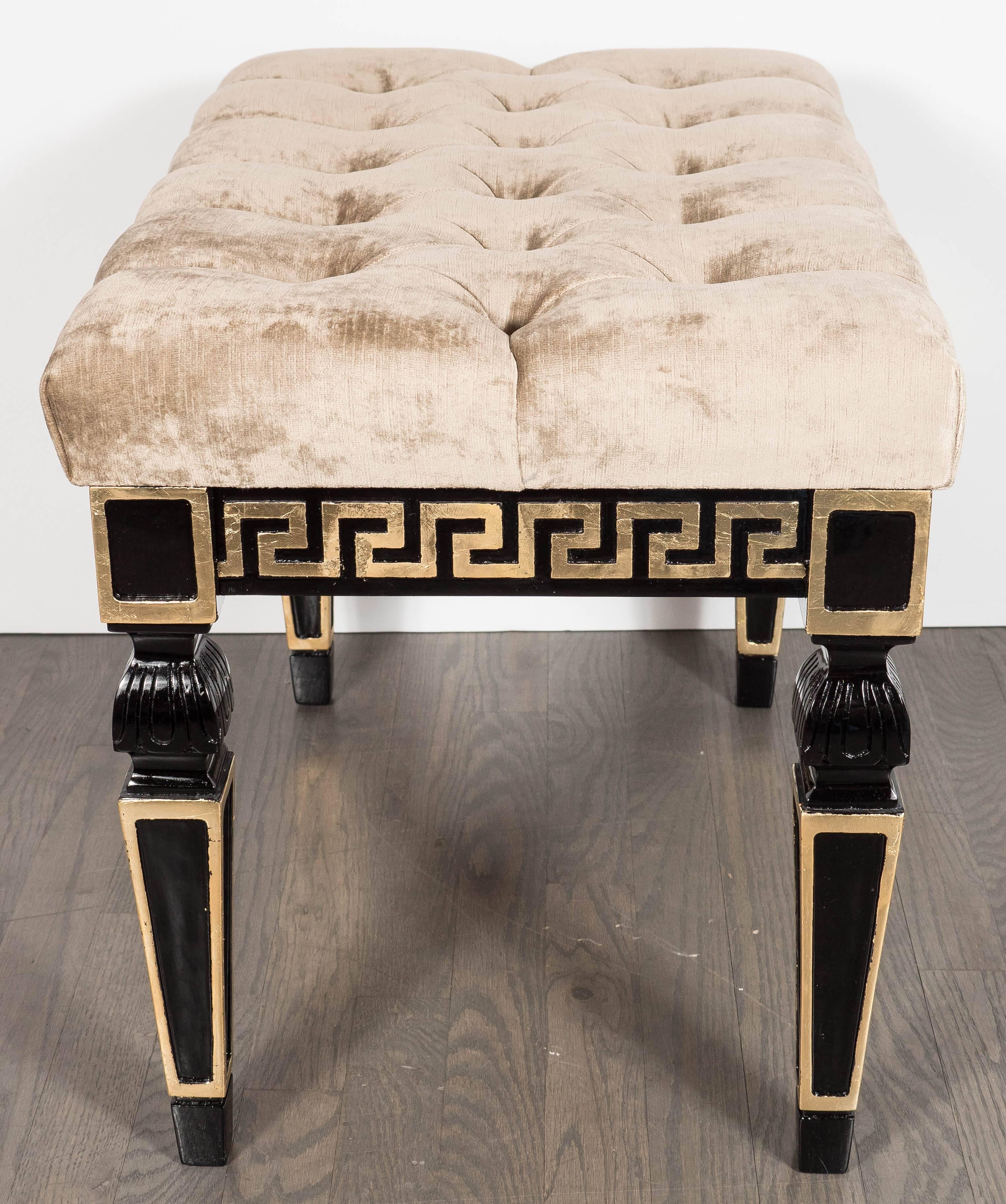 Stunning Pair of Mid-Century Modernist Greek Key Benches with Tufted ...
