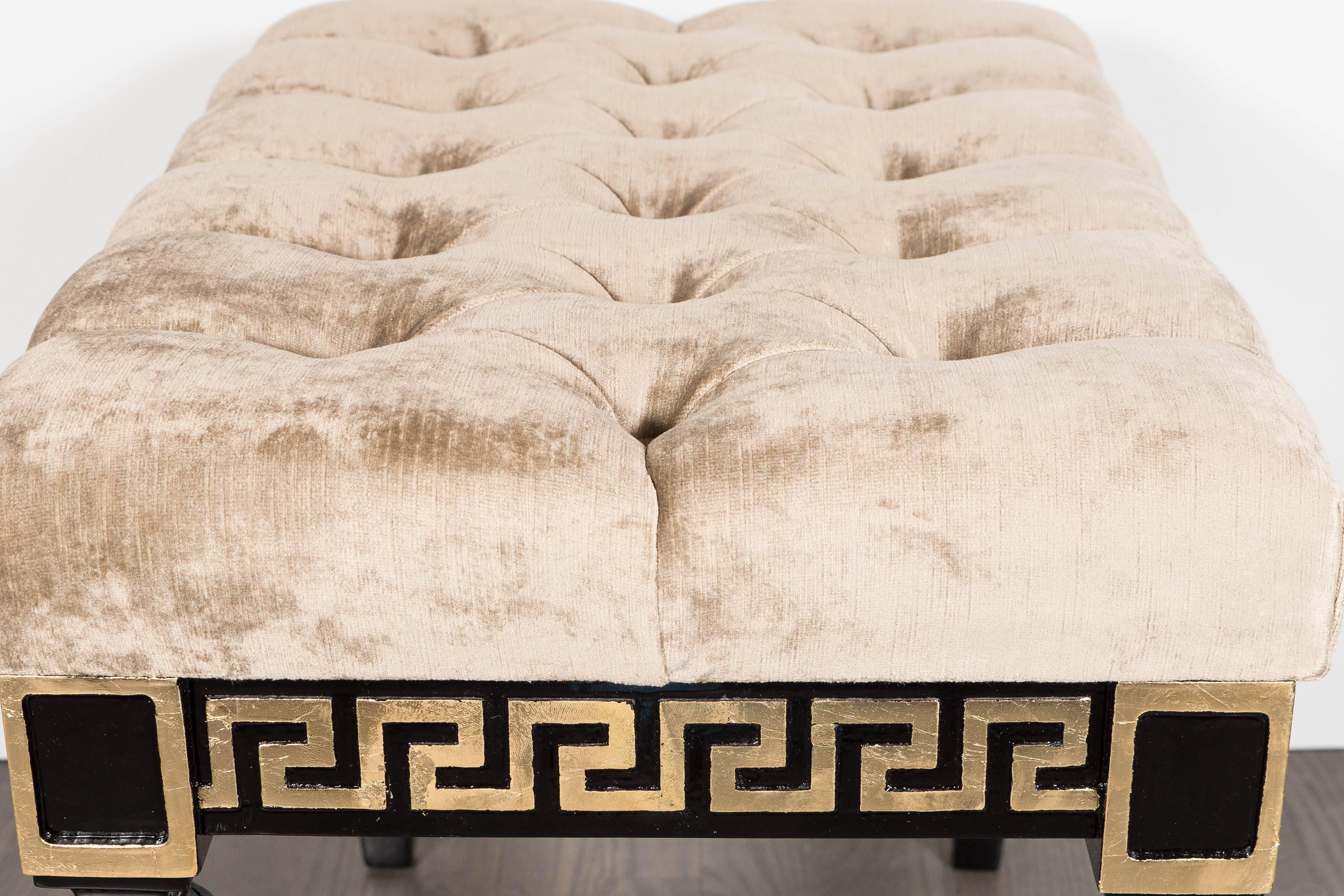 Stunning Pair of Mid-Century Modernist Greek Key Benches with Tufted ...