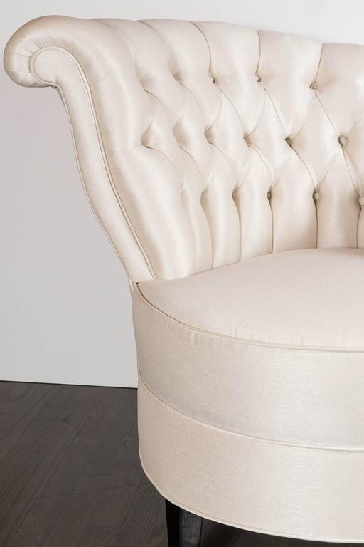Glamorous 1940s Asymmetrical Deep Tufted Back Chair in Oyster Sharkskin ...