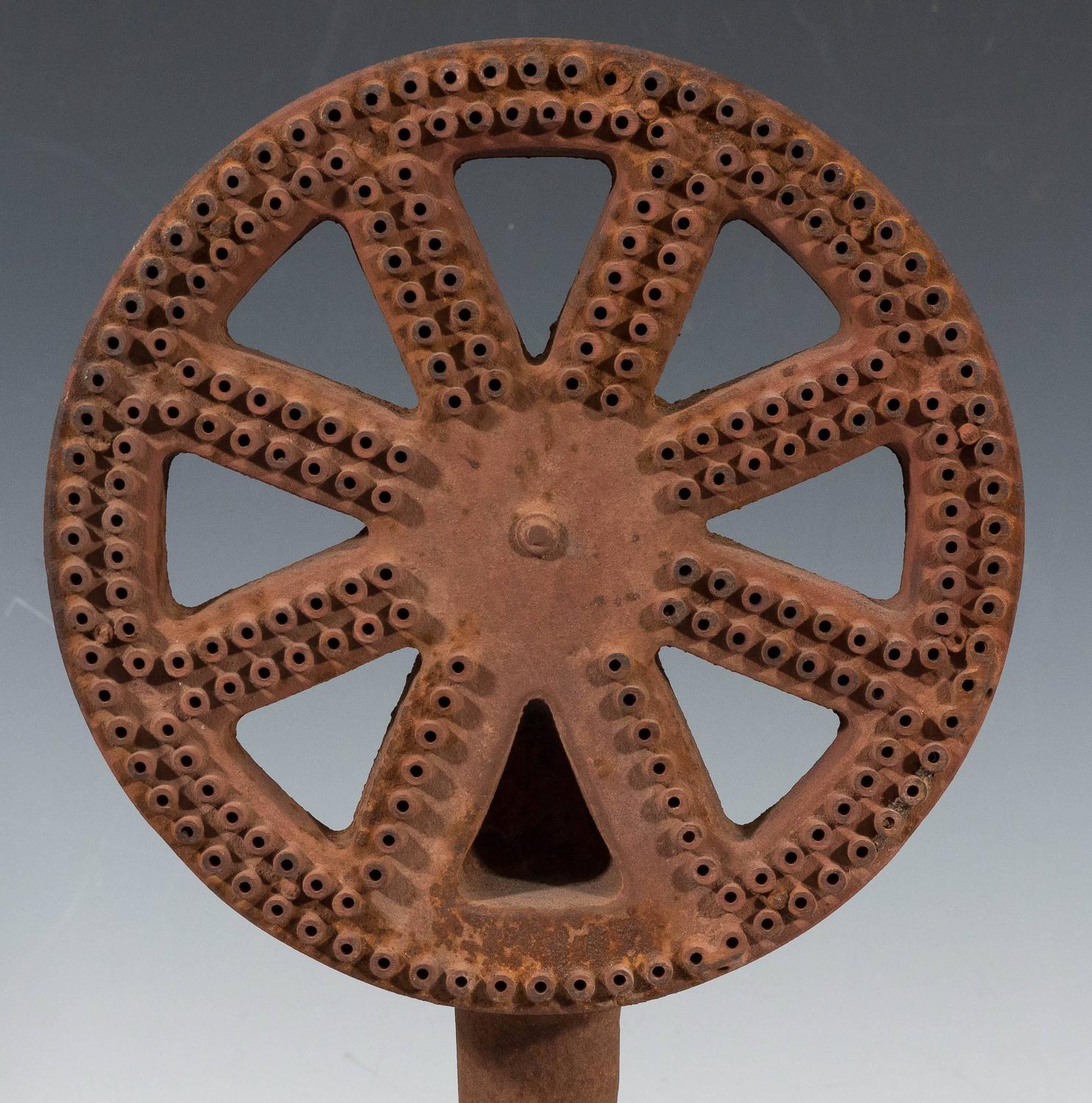 Vintage Industrial Decorative Iron Wheel Sculpture For Sale at 1stdibs