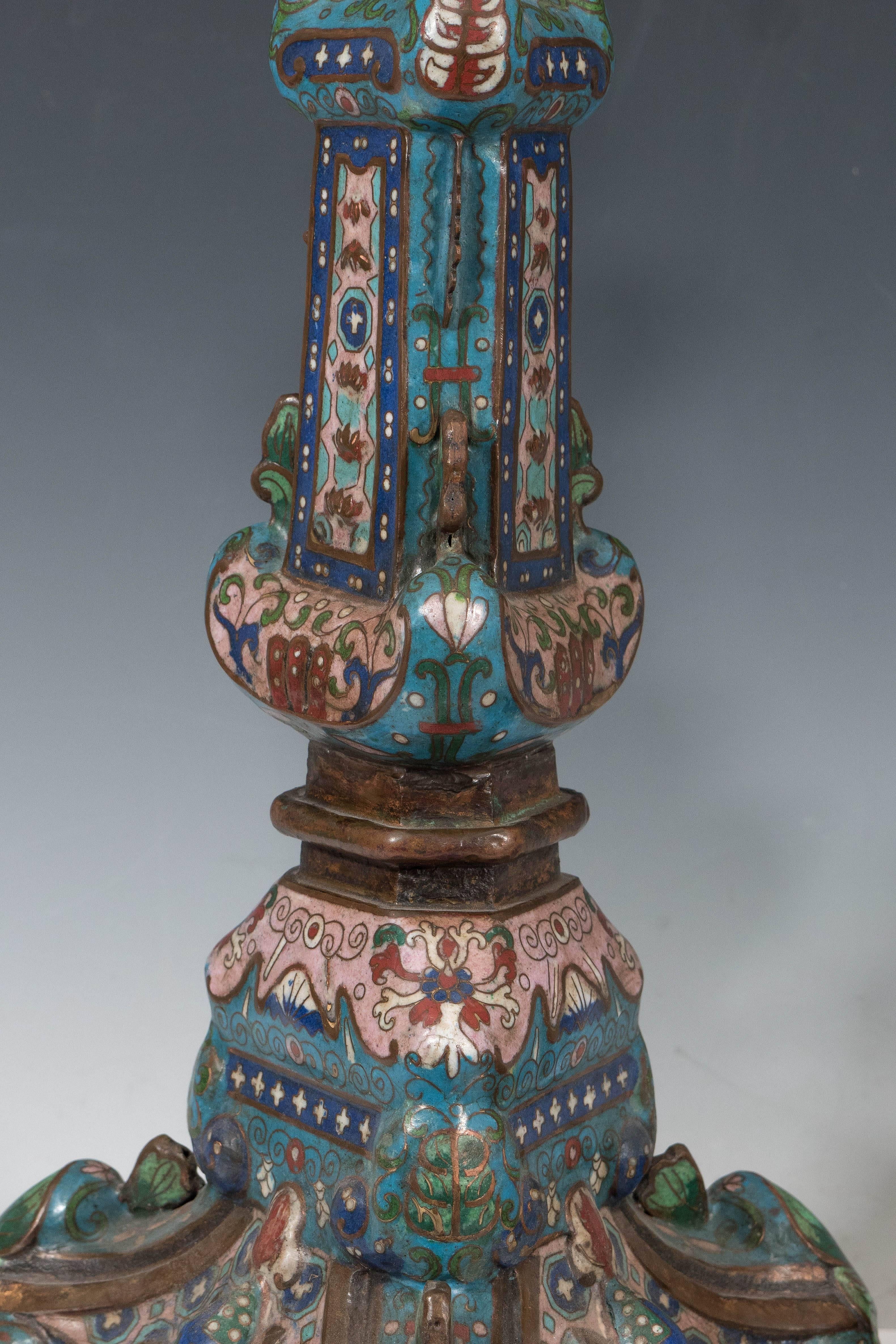 Pair of Chinese Cloisonné Temple Candlesticks at 1stDibs | cloisonne ...