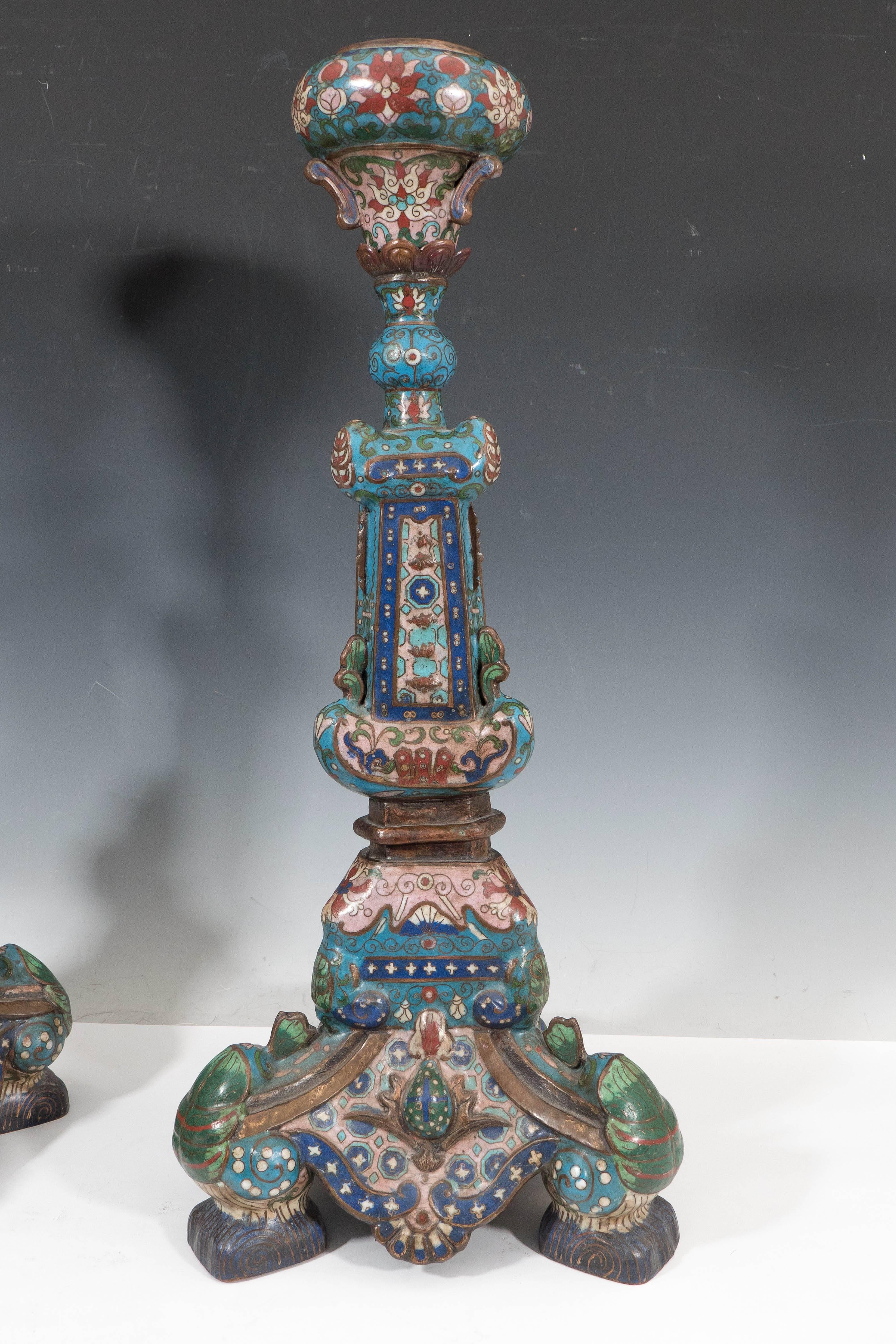Pair of Chinese Cloisonné Temple Candlesticks at 1stDibs | cloisonne ...