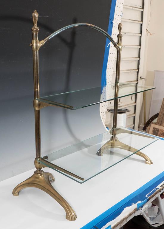 French Art Deco Brass and Glass Two-Tier Display Shelf at 1stDibs
