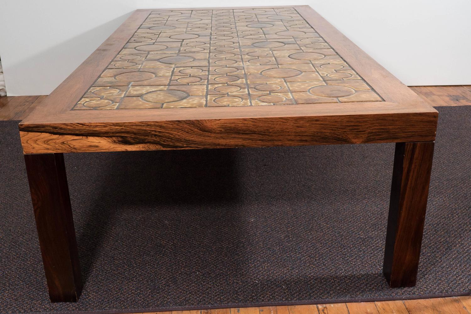 Danish Wooden Coffee Table with Clay Tile Top by Centrum Møbler at 1stdibs