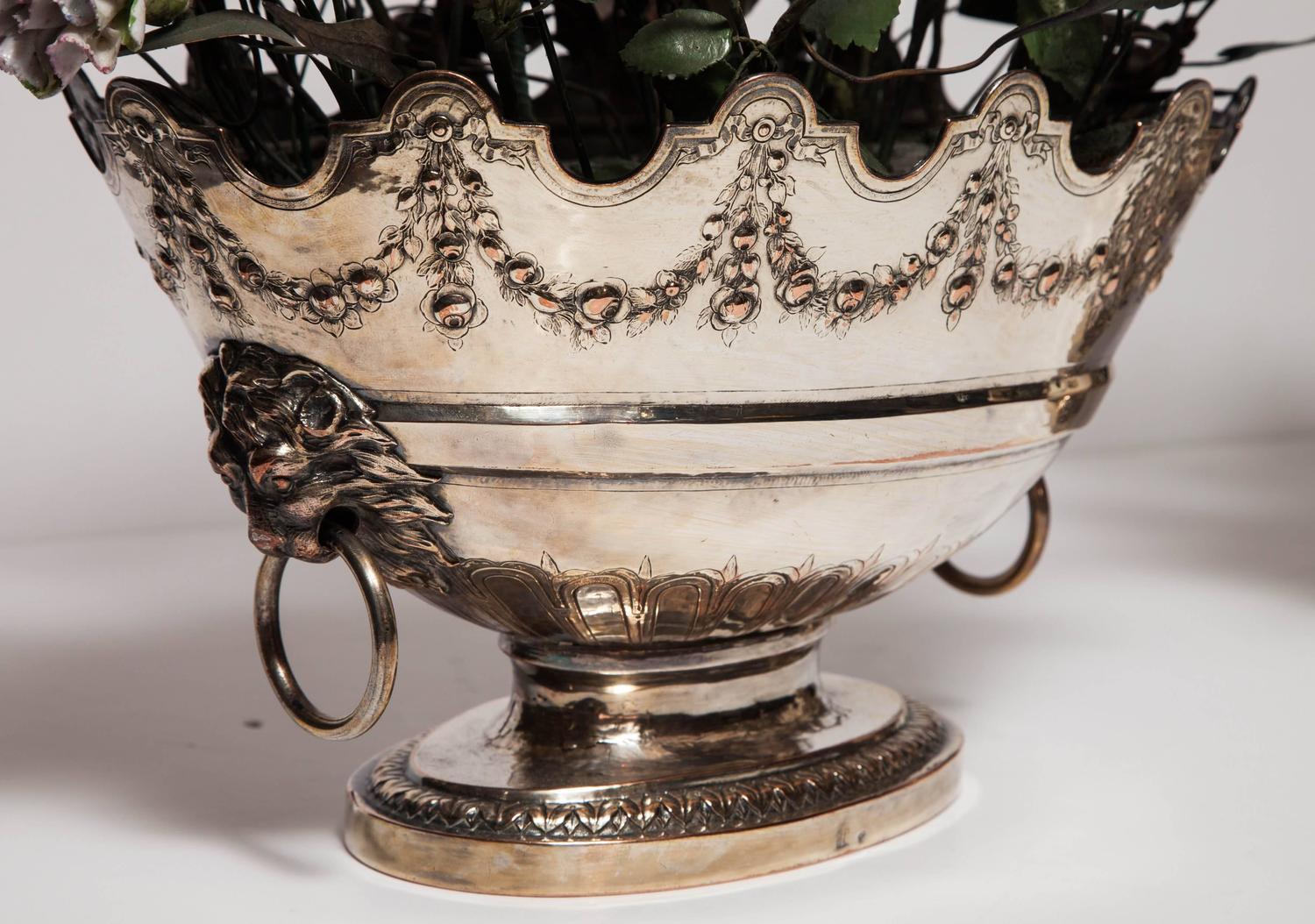 Neoclassical Louis XVI Style Porcelain Flower Arrangements in Oval ...