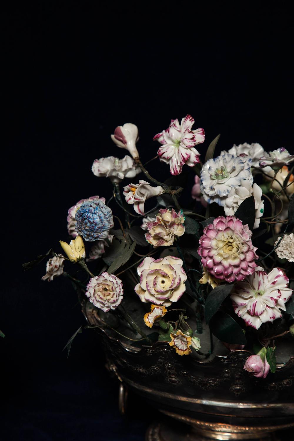 Neoclassical Louis XVI Style Porcelain Flower Arrangements in Oval ...