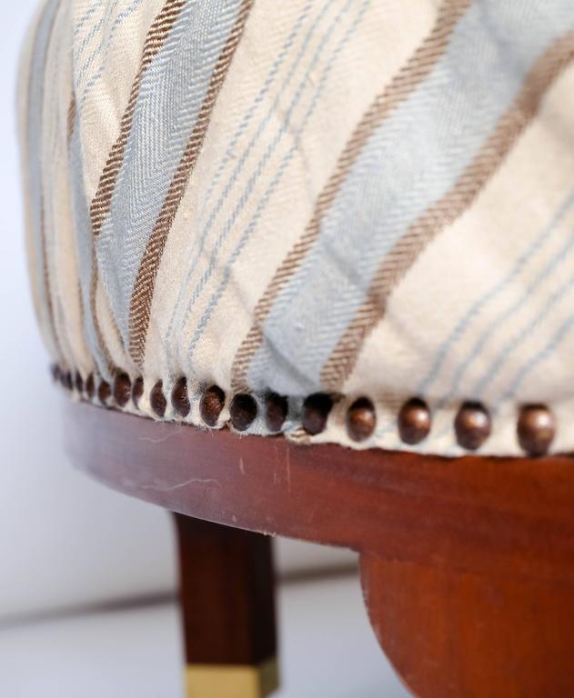 Large Round Tufted Ottoman with Striped Upholstery at 1stDibs
