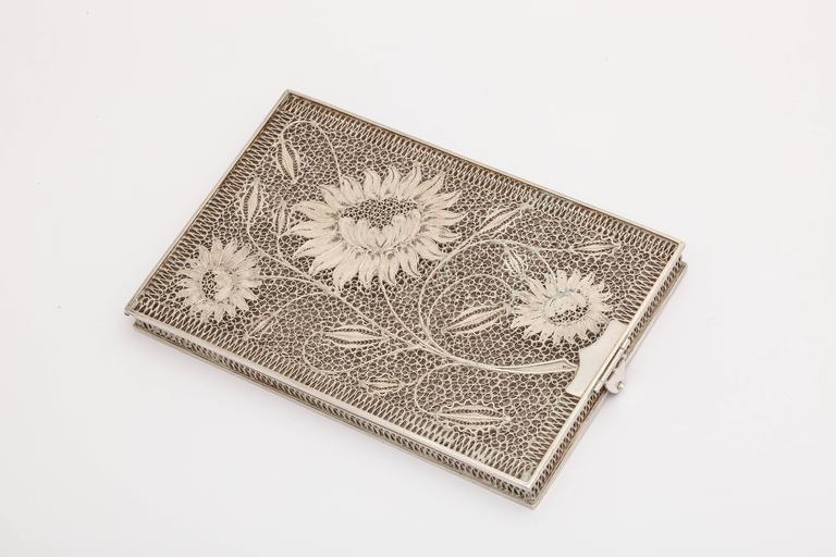 Sterling Silver Floral Filigree Card Case For Sale at 1stDibs