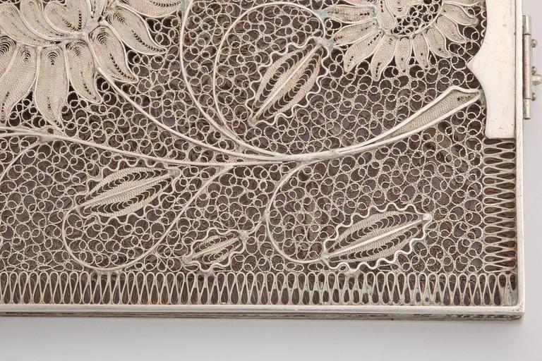 Sterling Silver Floral Filigree Card Case For Sale at 1stDibs