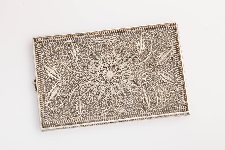 Sterling Silver Floral Filigree Card Case For Sale at 1stDibs
