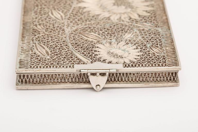 Sterling Silver Floral Filigree Card Case For Sale at 1stDibs