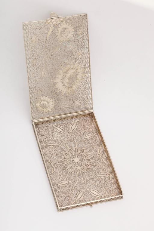Sterling Silver Floral Filigree Card Case For Sale at 1stDibs