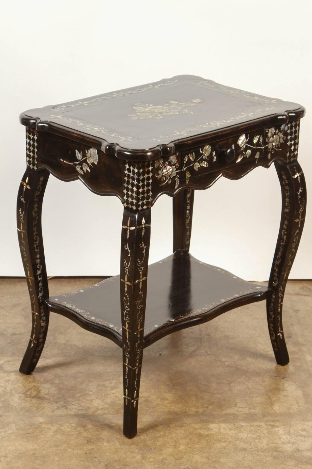 Pair of French Colonial Rosewood and Mother-of-Pearl Sidetables at 1stdibs