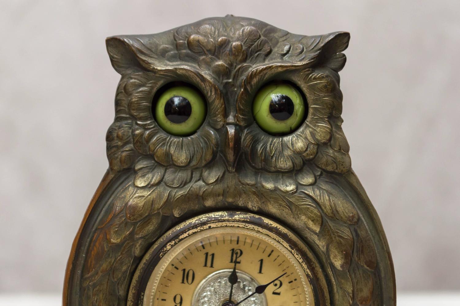 Whimsical Mechanical Owl Clock For Sale at 1stdibs