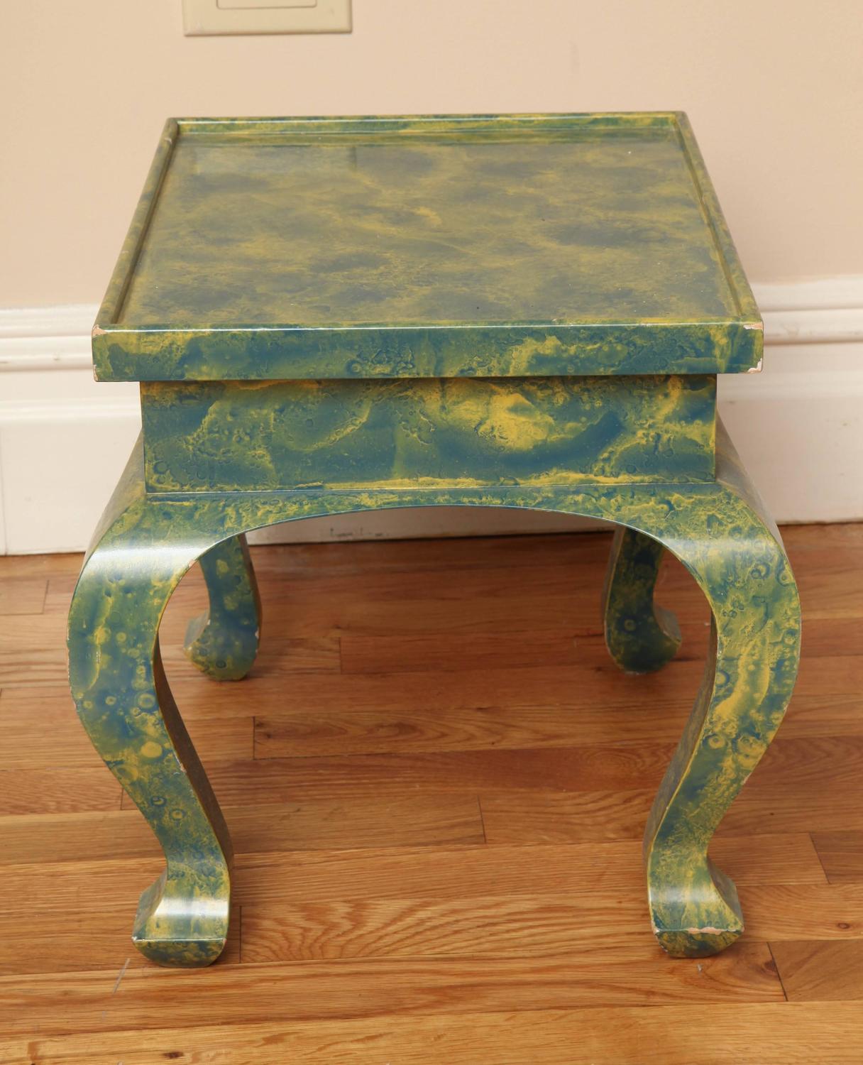 Pair of Small Low Green and Blue Occasional Tables For Sale at 1stdibs