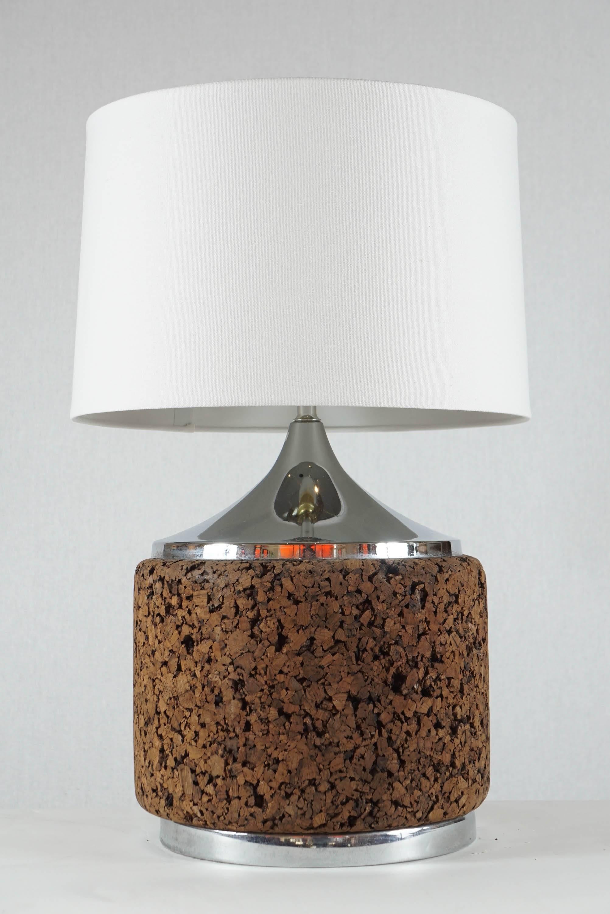 Pair of Modern Cork and Chrome Lamps at 1stDibs