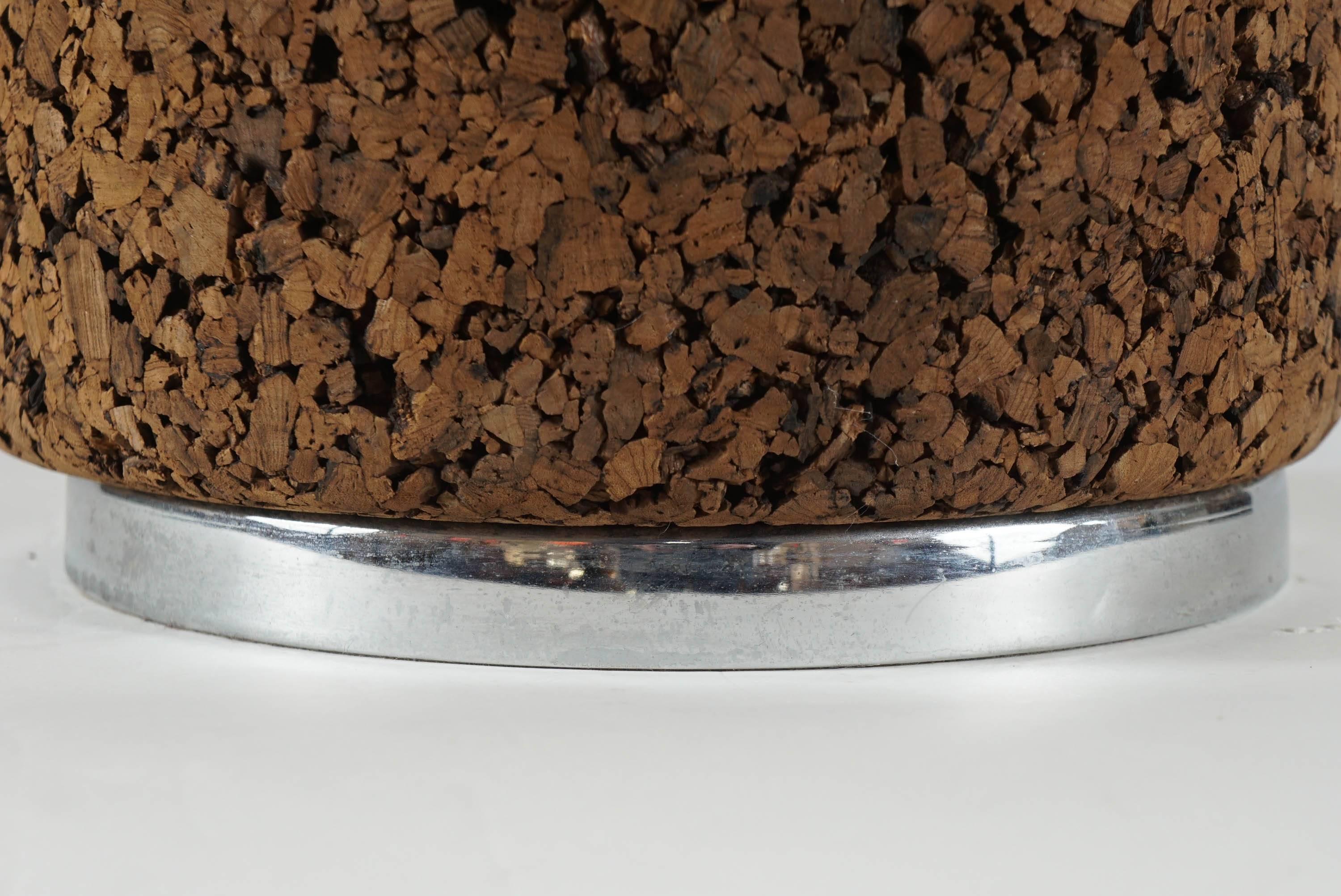 Pair of Modern Cork and Chrome Lamps at 1stDibs