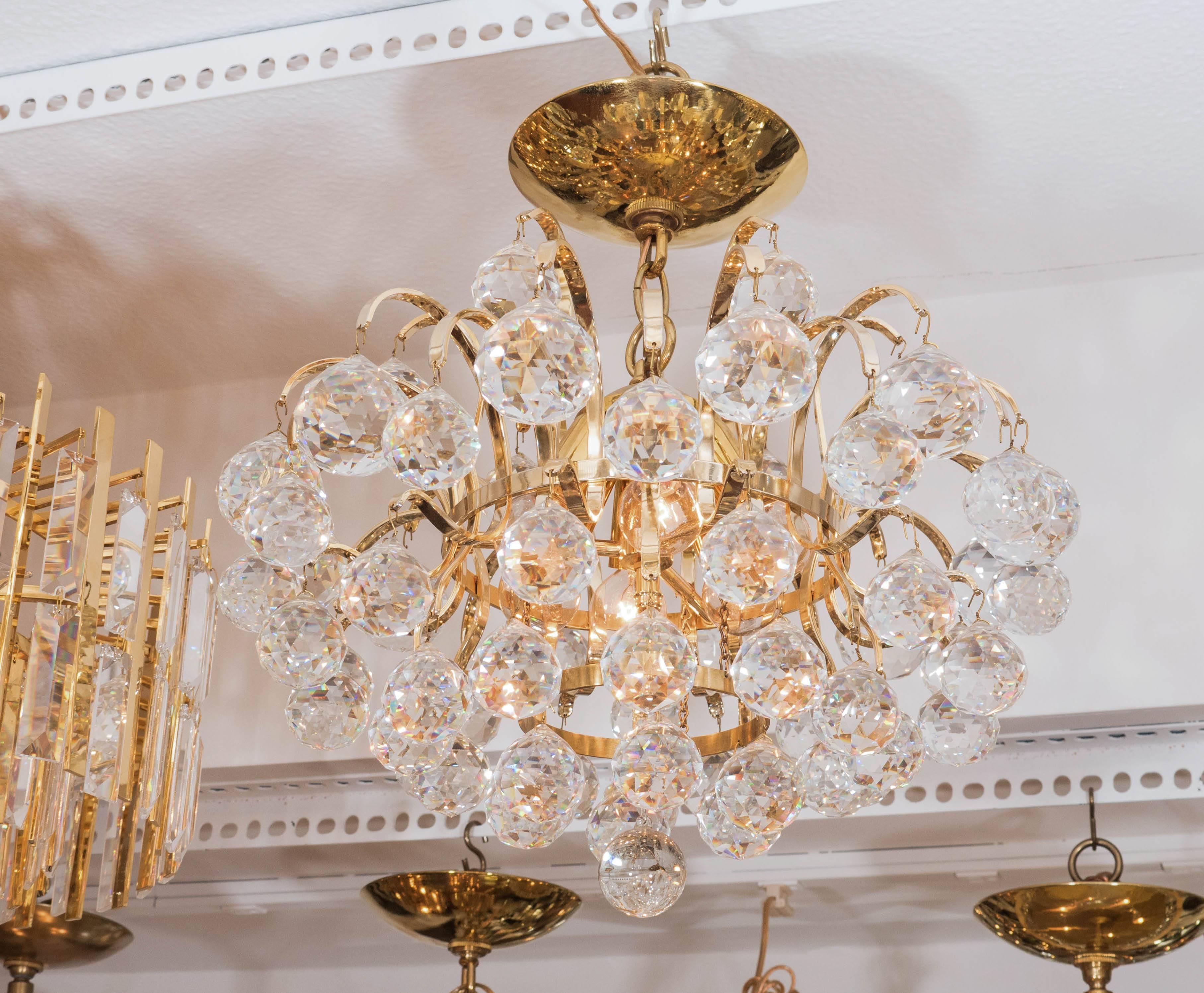 Brass Crystal Drop Chandelier at 1stDibs