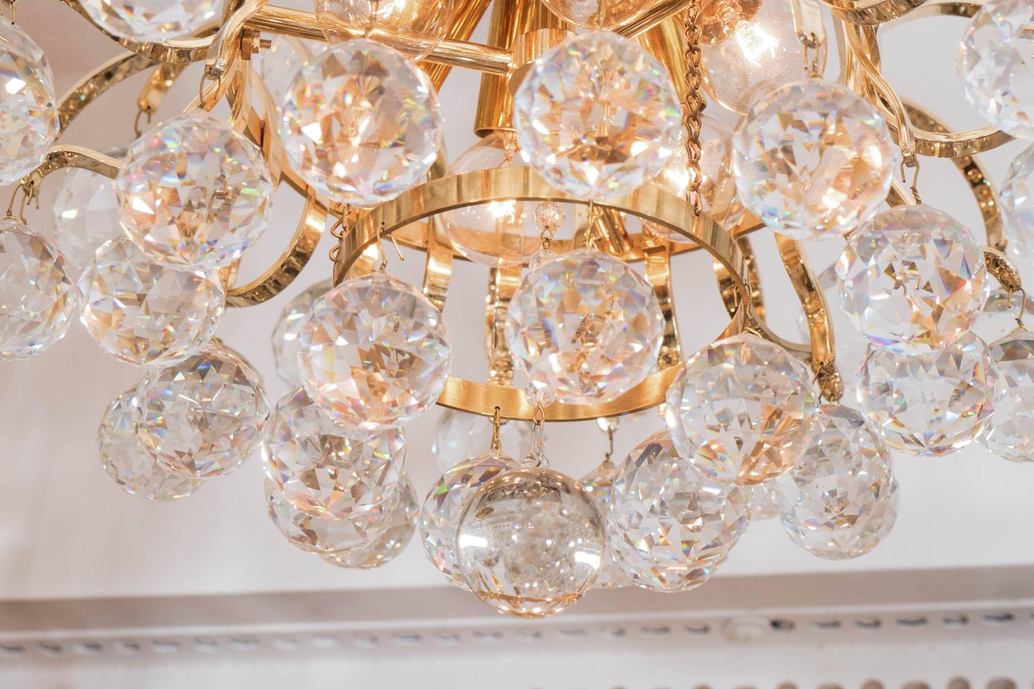Brass Crystal Drop Chandelier For Sale at 1stdibs