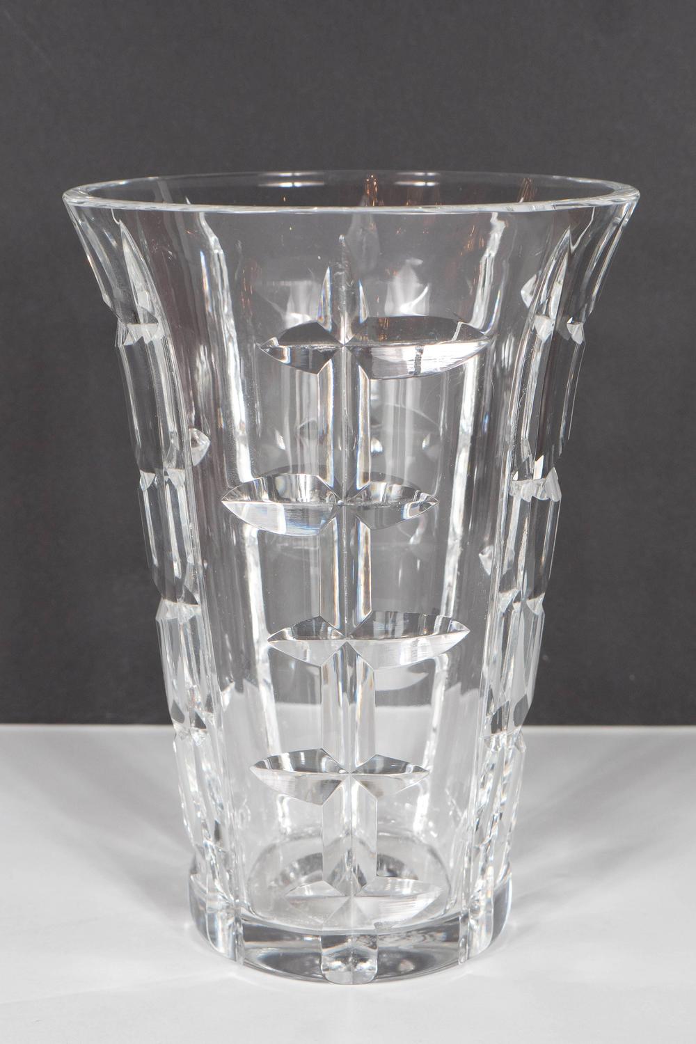 Midcentury Exquisite Etched Cut Crystal Vase by Cristalleries De Sevres ...