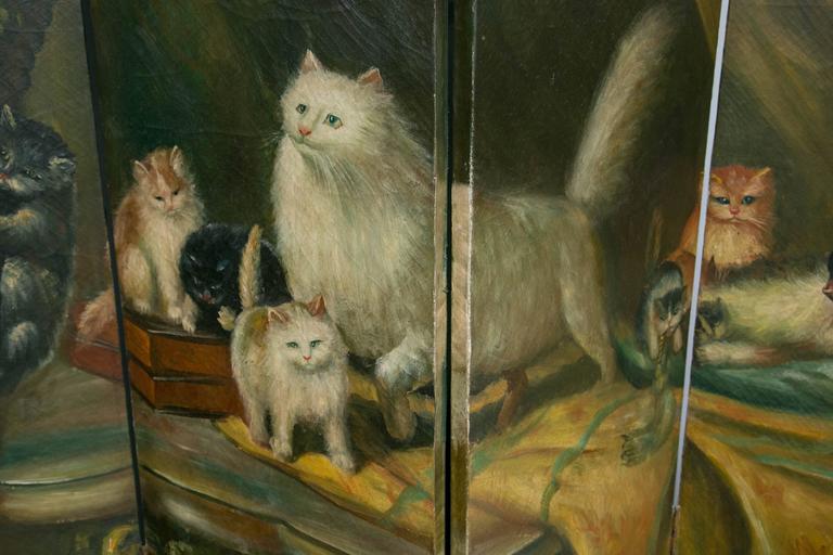 Rare 19th Century Room Divider Screen with Cats and Kittens Scene at ...