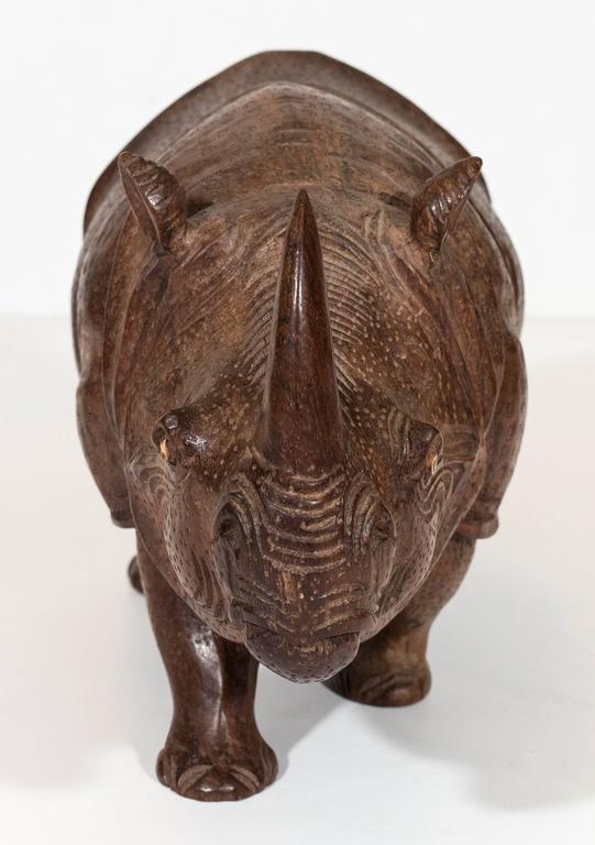 Mid-Century Carved Wooden Rhino Sculpture at 1stDibs | wooden rhino ...