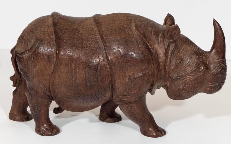 Mid-Century Carved Wooden Rhino Sculpture at 1stDibs | wooden rhino ...