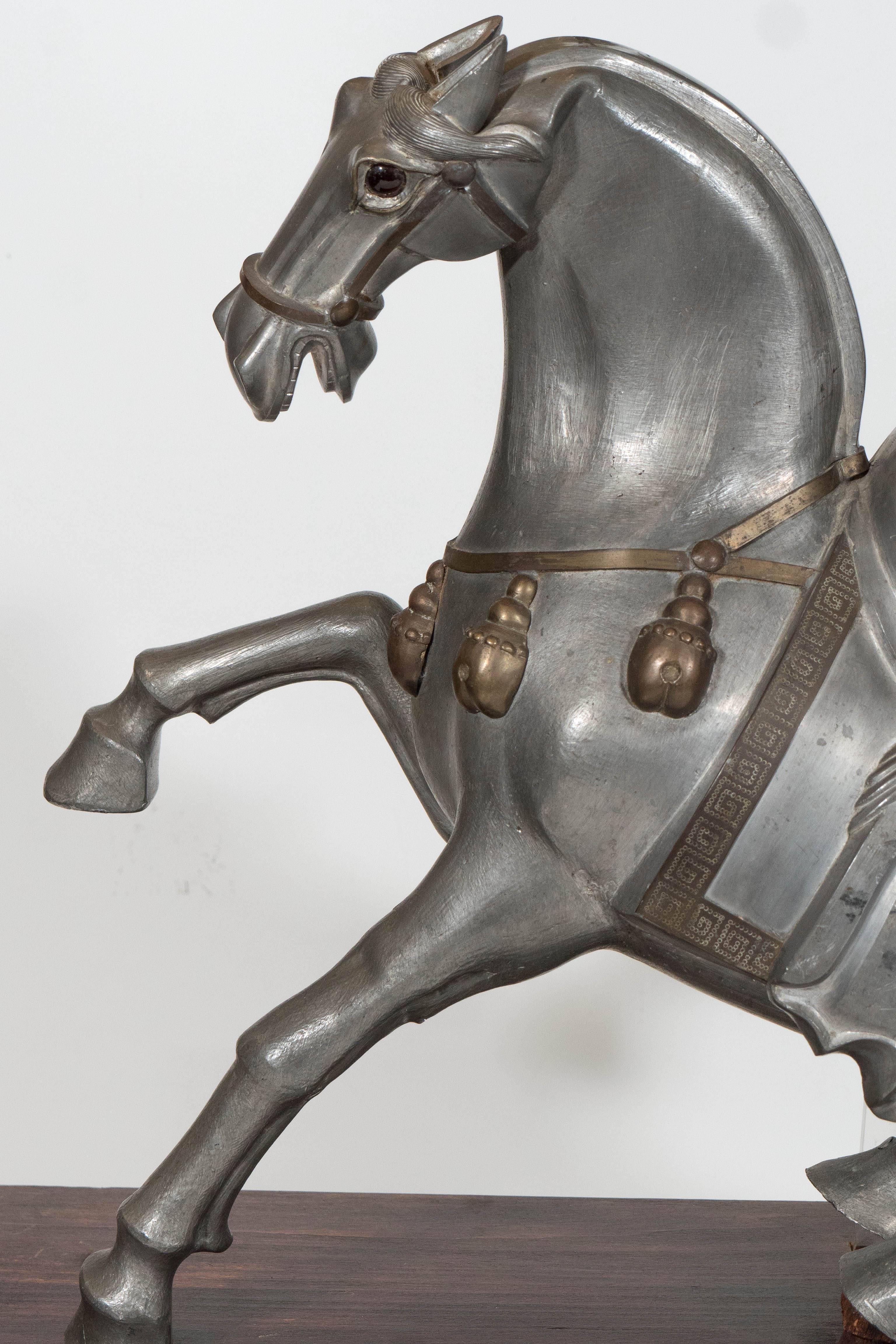 Mid-Century Sculpture of a Pewter Horse on Stand at 1stDibs