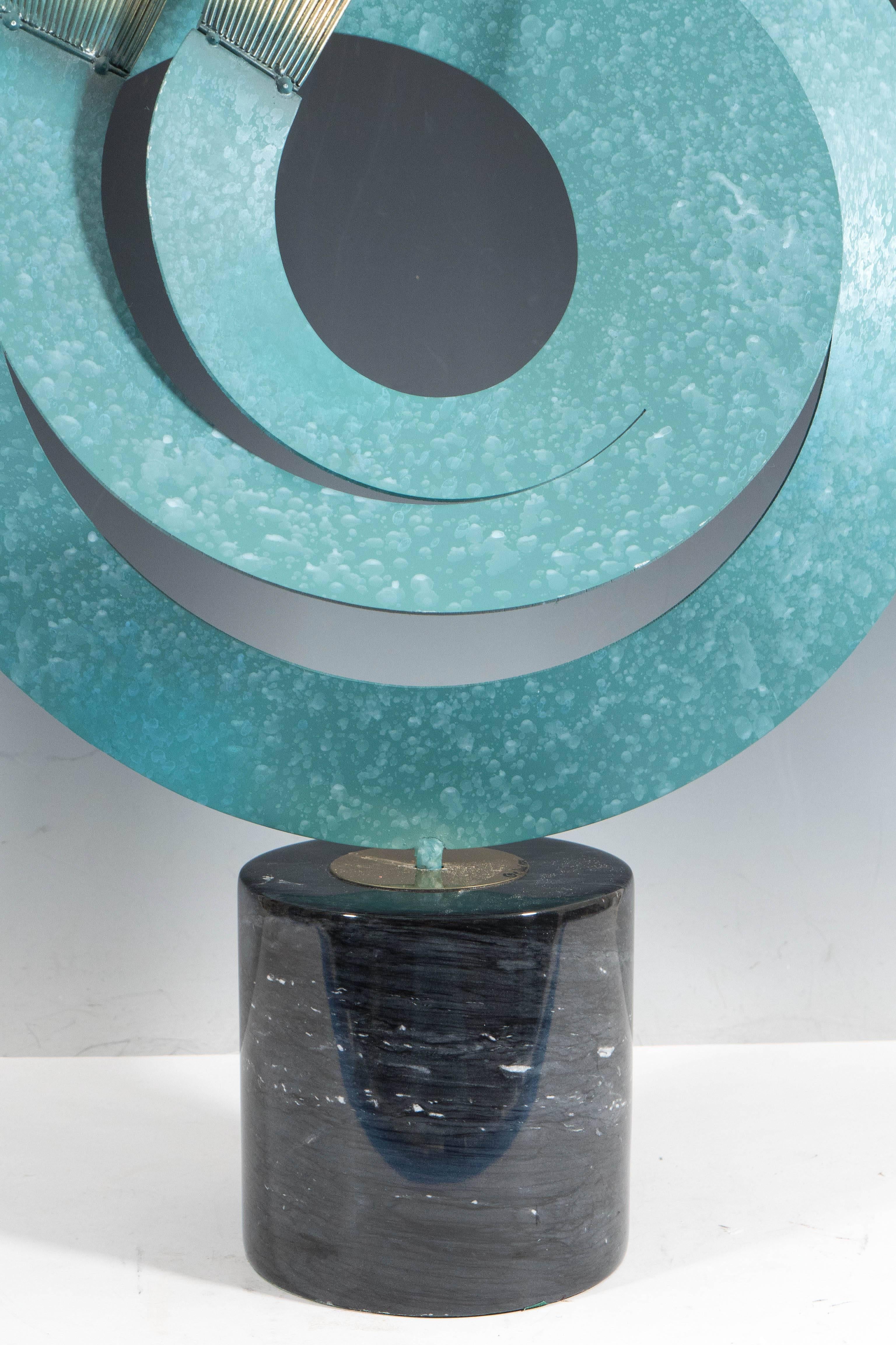 Curtis Jere Abstract Kinetic Table Sculpture in Mixed Metal on Marble ...