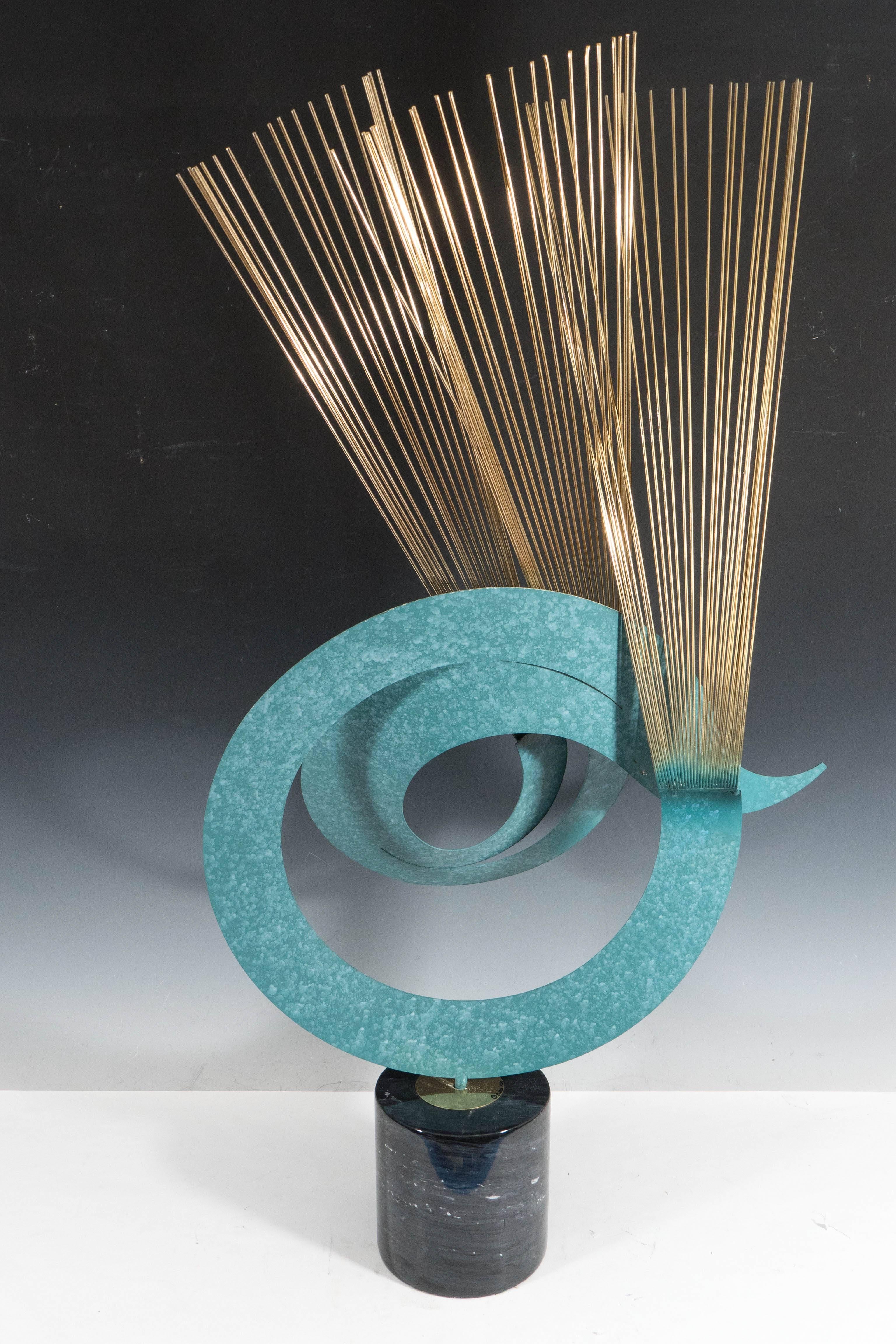 Curtis Jere Abstract Kinetic Table Sculpture in Mixed Metal on Marble ...