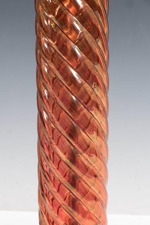 Pair of Glass Serpentine Column Lamps in Iridescent Amber on Glass ...