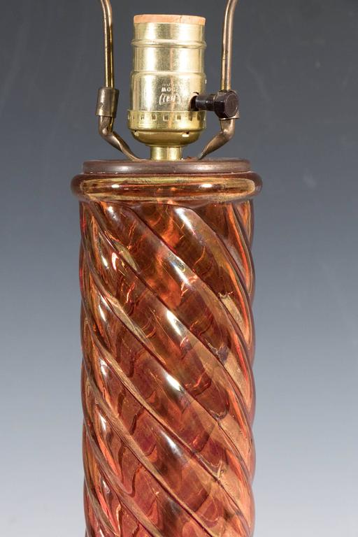Pair of Glass Serpentine Column Lamps in Iridescent Amber on Glass ...
