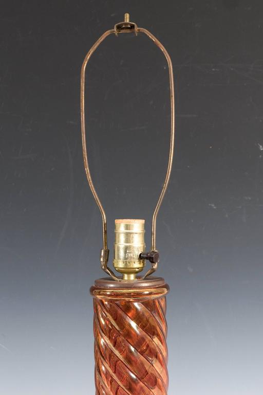 Pair of Glass Serpentine Column Lamps in Iridescent Amber on Glass ...