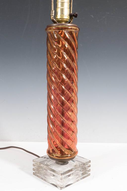 Pair of Glass Serpentine Column Lamps in Iridescent Amber on Glass ...