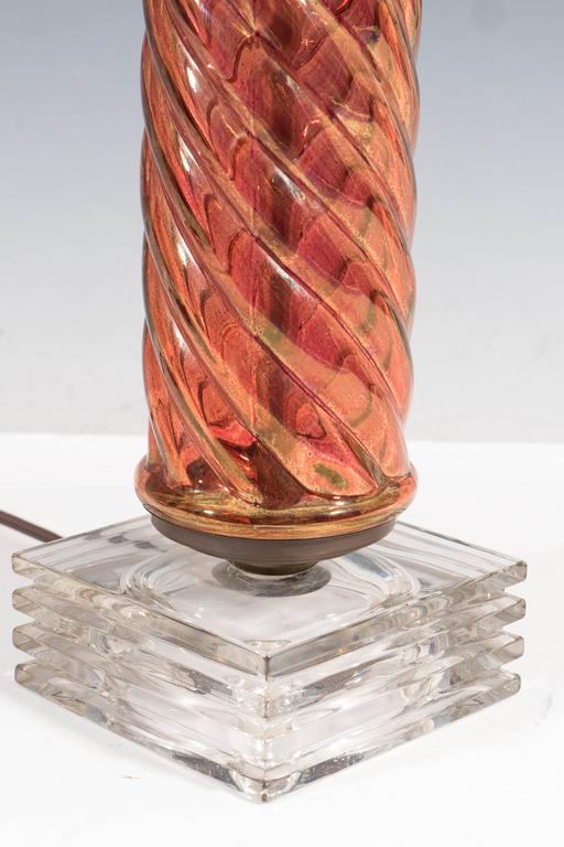 Pair of Glass Serpentine Column Lamps in Iridescent Amber on Glass ...