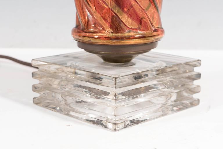 Pair of Glass Serpentine Column Lamps in Iridescent Amber on Glass ...