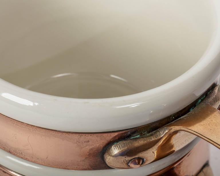 Copper and Brass Double Boiler with White Ceramic Sauce Pot at 1stDibs