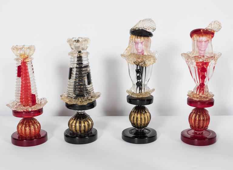 Mid-Century Modernist Handblown Murano Glass Chess Set at 1stDibs