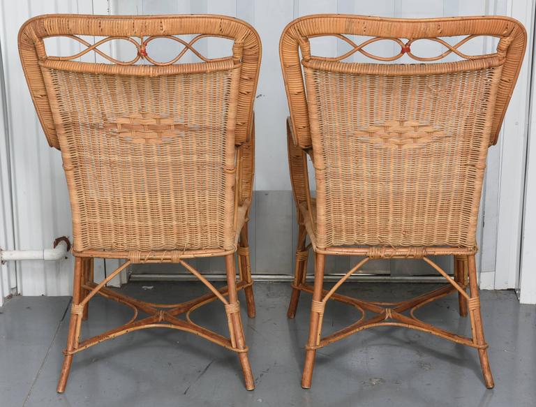 Pair of French Vintage Provence Rattan and Cane Armchairs at 1stDibs