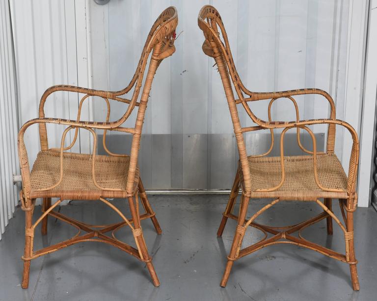Pair of French Vintage Provence Rattan and Cane Armchairs at 1stDibs