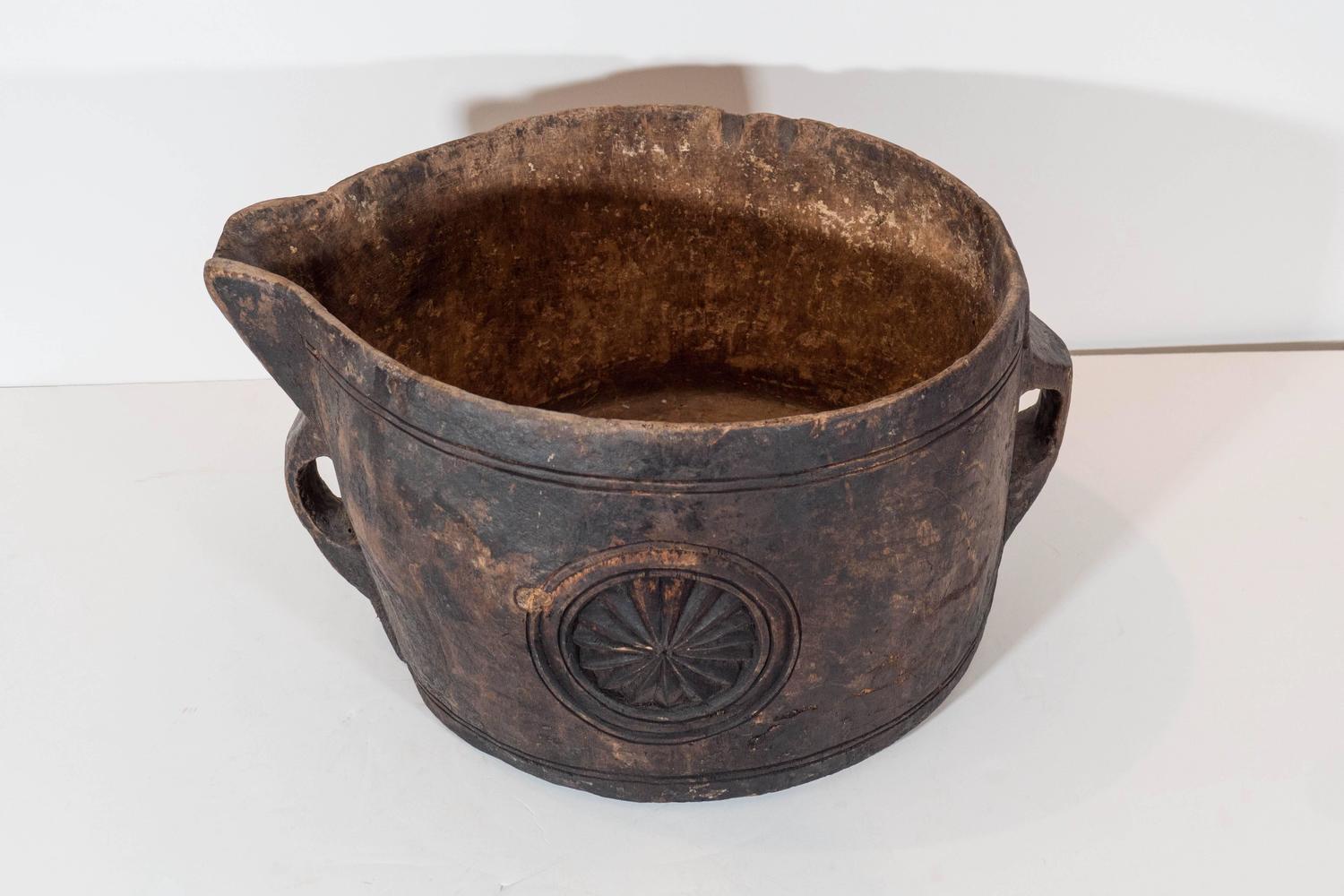 Primitive Bucket Carved from Solid Piece of Wood at 1stdibs