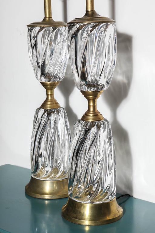 Monumental Pair of Marbro Lamp Co. Clear Murano Art Glass Rope Twist ...