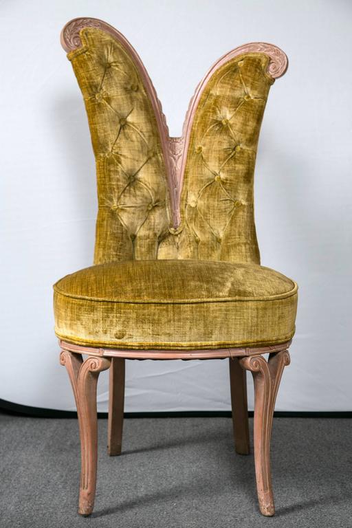 Pair of Art Deco Style Feather Decorated Side Chairs Tufted Back Curved ...
