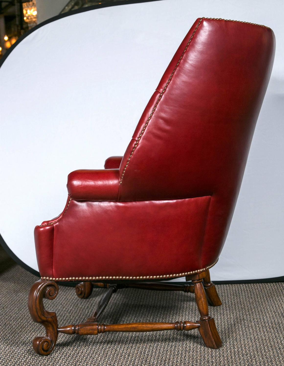 Pair of Oversized Tufted Leather Wingback Chairs For Sale at 1stdibs