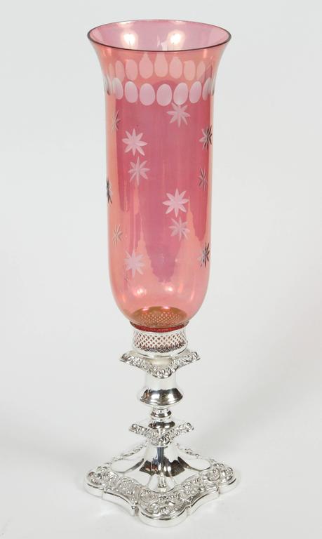 1930s Pair of Red Glass Vintage Hurricanes at 1stDibs